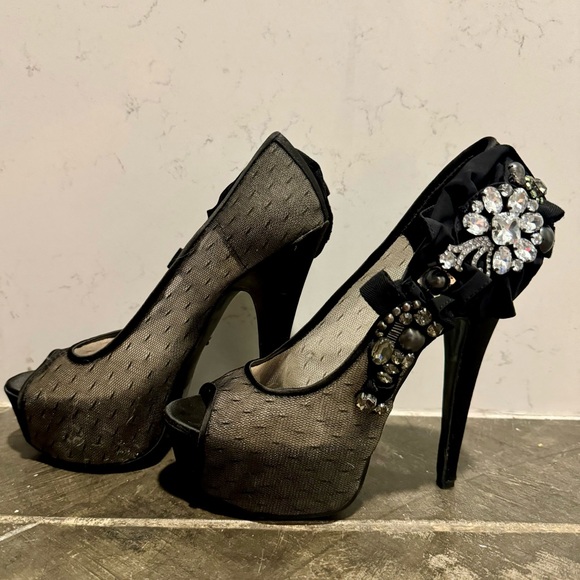 Wild Pair | Shoes | Wild Pair Andie 9srhinestone Peep Toe Stilettoblack ...